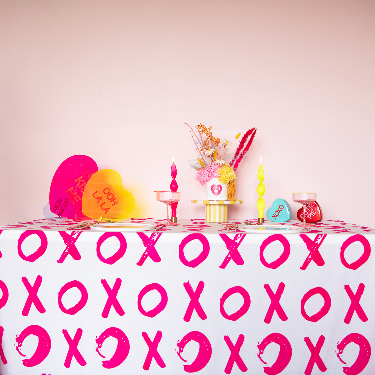 XOXO Neon Pink Tablecloth | Designer Table Linen | Organic Tablecloth ...